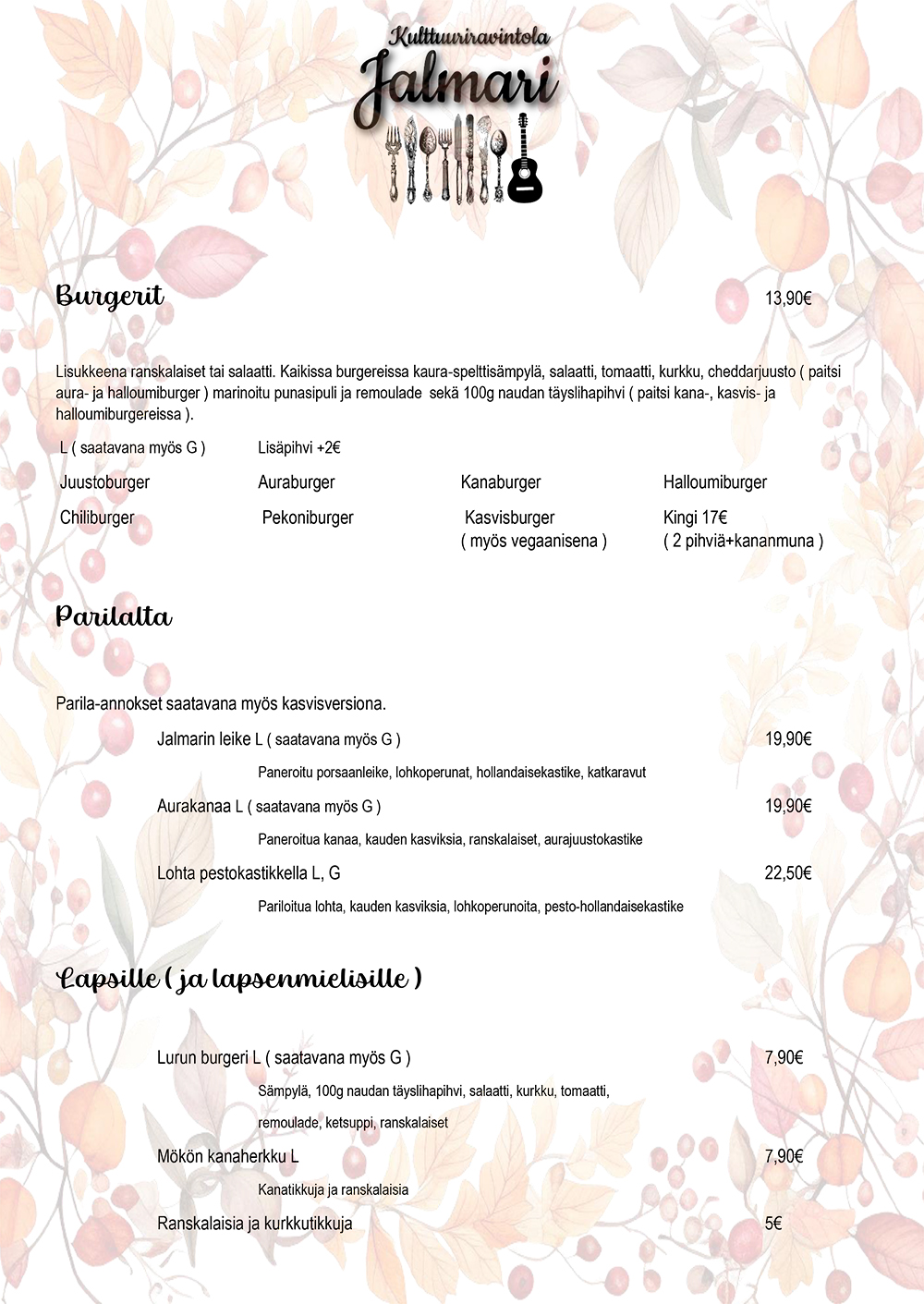 Jalmarin menu - Kangasala-taloKangasala-talo